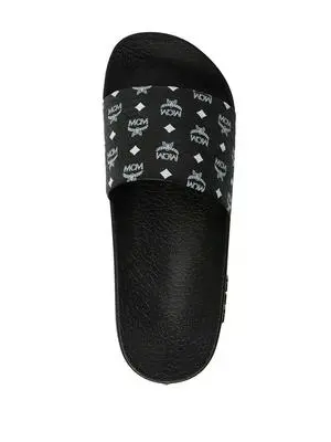 Mcm Monogram-print Slides - Black