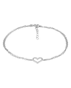 Aqua Sterling Heart Ankle Bracelet - Silver