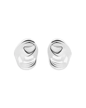 Aqua Sterling Sculptured Oval Stud Earrings - Silver