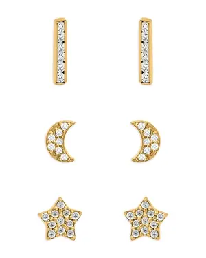 Aqua 18k-plated Sterling Silver Celestial Stud Earrings Set - Gold