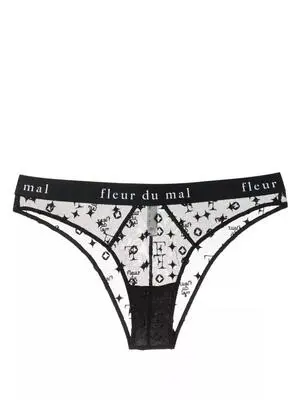 FLEUR DU MAL Monogram-embroidered Cheeky Briefs - Black