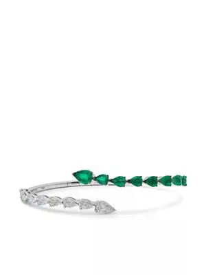 JEWELS AFICIONADO 18kt White Gold Emerald And Diamond Bypass Bracelet - Silver