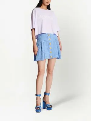 Balmain Purple Logo Patch Cropped T-shirt