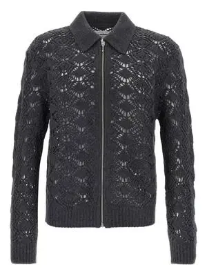 JIL SANDER Perforated-detail Zip-front Cardigan - Grey