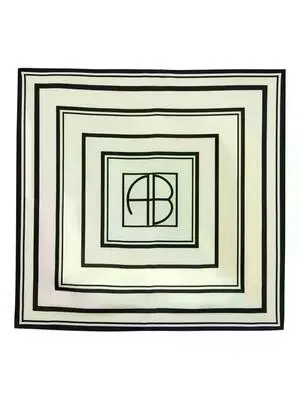 ANINE BING Monogram Geometric Silk Scarf - Neutrals
