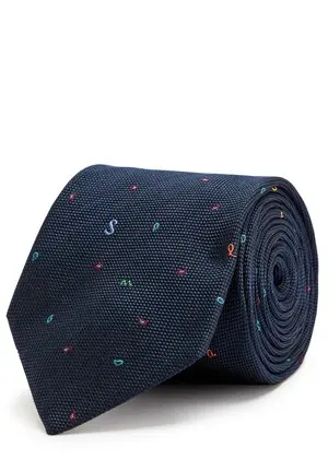 Paul Smith Embroidered Silk Neck Tie - Blue