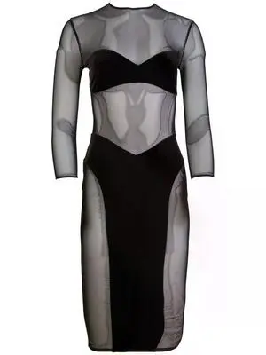 FLEUR DU MAL Mesh Panel Bodycon Dress - Black