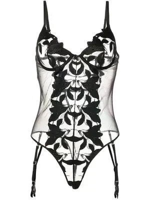 FLEUR DU MAL Lily Embroidered Cupped Bodysuit - Black