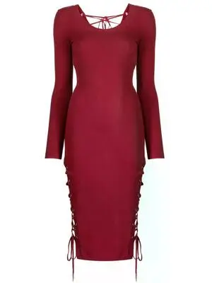 FLEUR DU MAL Lace-up Knit Midi Dress - Red