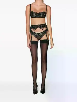 FLEUR DU MAL Sequin Violet Floral-lace Garter Belt