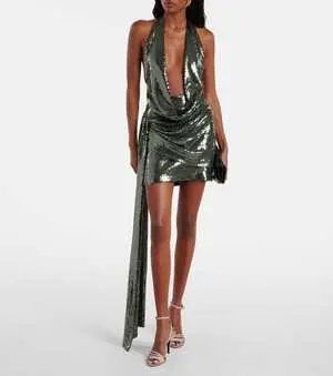 Alex Perry Draped Halterneck Sequined Minidress