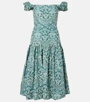 Agua Bendita Siembra Embroidered Cotton Midi Dress