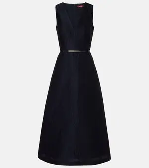 Max Mara Lyon Cotton And Silk-blend Cloqué Midi Dress - Blue