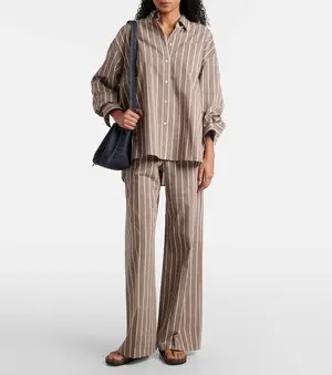 Brunello Cucinelli Striped Cotton-blend Wide-leg Pants