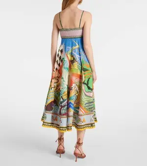 ALEMAIS Lucky Pace Printed Linen Midi Dress