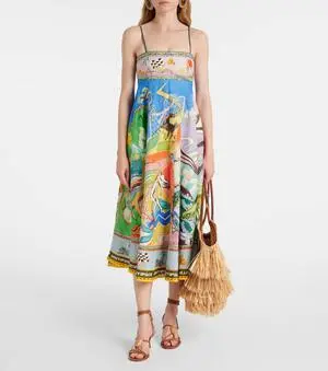ALEMAIS Lucky Pace Printed Linen Midi Dress