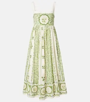 Agua Bendita Barbara Floral Cotton Midi Dress - Green