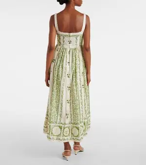 Agua Bendita Barbara Floral Cotton Midi Dress - Green