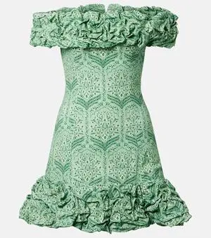 Agua Bendita Jardín Ruffled Cotton-blend Poplin Minidress - Green