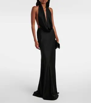Alex Perry Halterneck Open-back Satin Crepe Gown