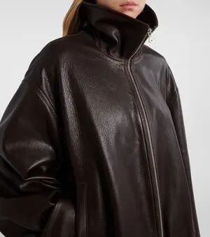 Nour Hammour Elisse Leather Bomber Jacket - Brown