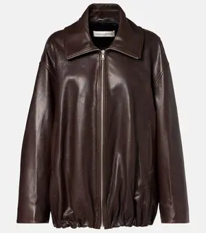 Nour Hammour Elisse Leather Bomber Jacket - Brown