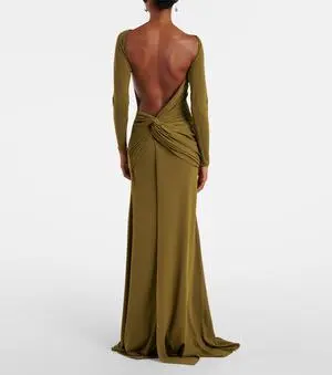 Alex Perry Draped Open-back Crêpe Jersey Gown - Green