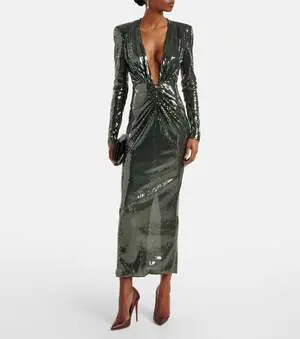 Alex Perry Gathered Sequined Gown