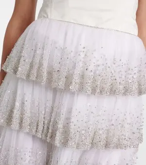 CLIO PEPPIATT Evie Beaded Tiered Tulle Miniskirt
