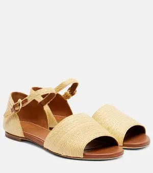 Staud Catharine Raffia And Leather Sandals - Beige