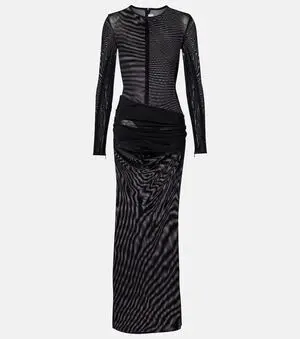 Alex Perry Ruched Sheer Mesh Gown - Black