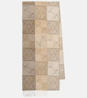 Loewe Anagram Wool And Cashmere Scarf - Beige