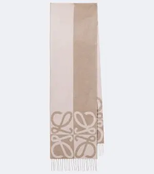 Loewe Anagram Wool And Cashmere Scarf - Beige