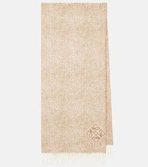 Loewe Anagram Wool And Cashmere Scarf - Beige