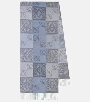 Loewe Anagram Wool And Cashmere Scarf - Blue