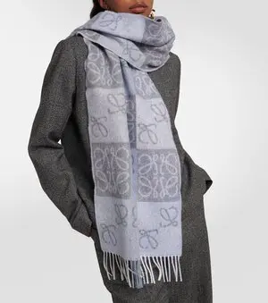 Loewe Anagram Wool And Cashmere Scarf - Blue
