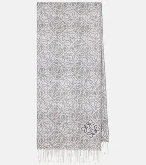 Loewe Anagram Wool And Cashmere Scarf - Grey