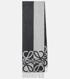 Loewe Anagram Wool And Cashmere Scarf - Grey