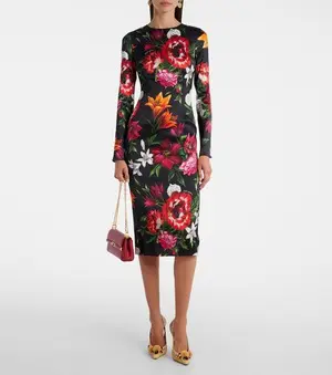 Dolce & Gabbana Floral Print Midi Dress - Black