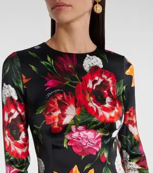 Dolce & Gabbana Floral Print Midi Dress - Black