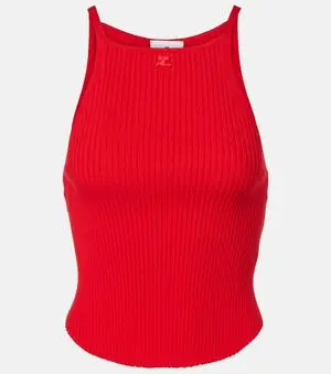 COURREGES Courrèges Circle Logo Ribbed-knit Tank Top