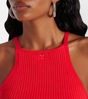 COURREGES Courrèges Circle Logo Ribbed-knit Tank Top - Red