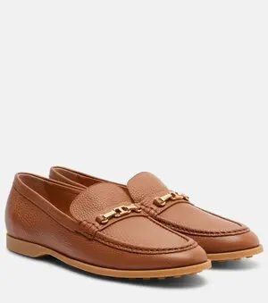 TOD'S Leather Loafers With Gold Tone Hardware - Brown