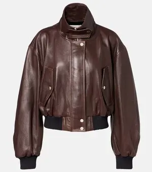 Nour Hammour Briar Leather Bomber Jacket - Brown