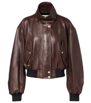 Nour Hammour Briar Leather Bomber Jacket - Brown
