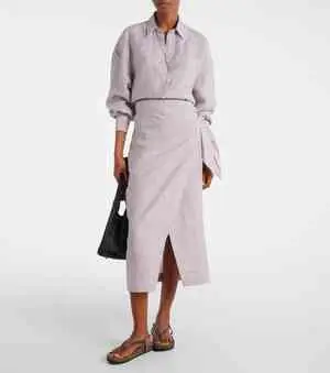 Brunello Cucinelli Striped Linen Wrap Skirt
