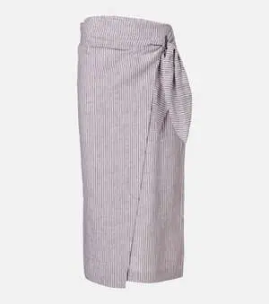 Brunello Cucinelli Striped Linen Wrap Skirt - Brown