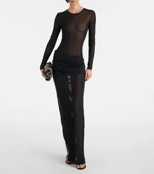 Alex Perry Ruched Sheer Mesh Gown