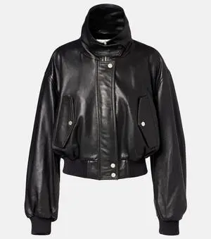 Nour Hammour Briar Leather Bomber Jacket - Black