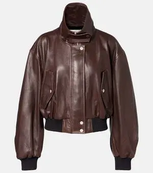 Nour Hammour Briar Leather Bomber Jacket - Brown